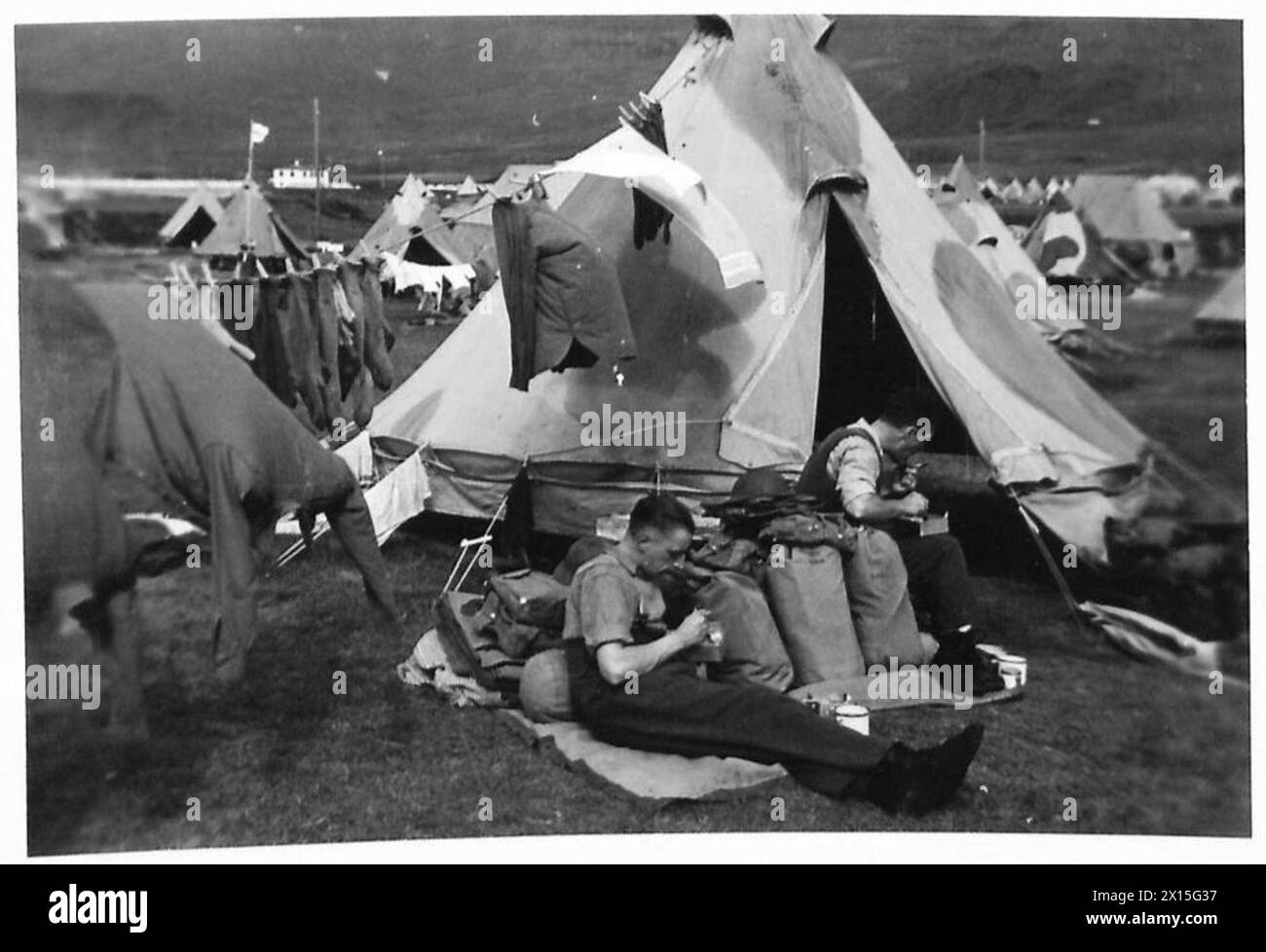 A corner of the British and Canadian troop camps in Iceland, showing ...