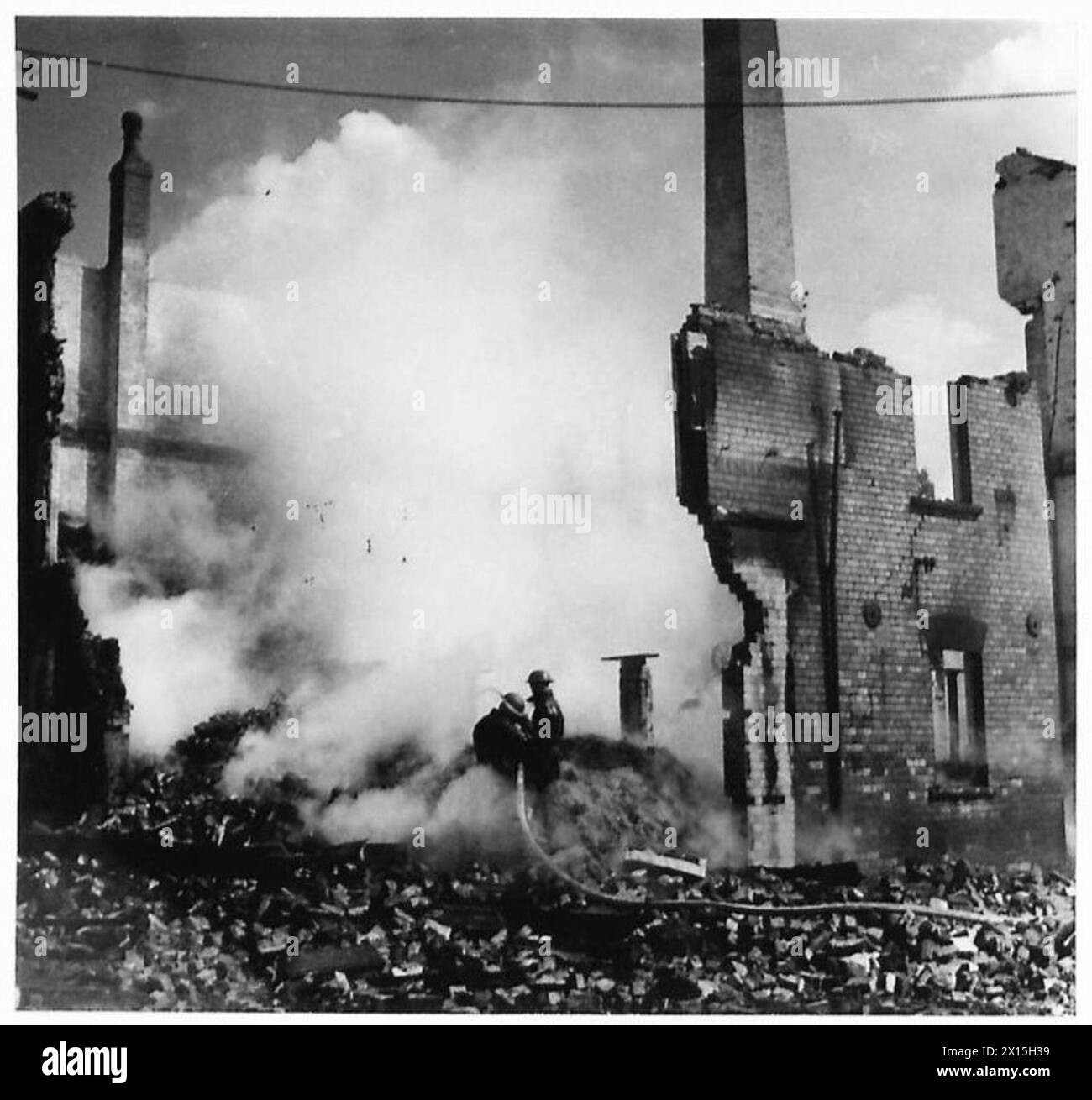 Photograph depicts bomb damage, illustrating destruction caused by ...