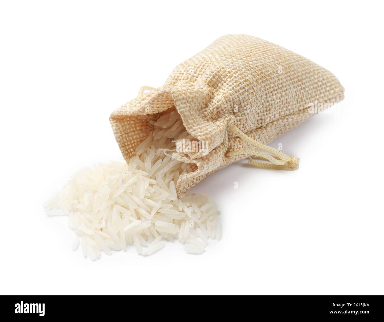 Raw basmati rice and overturned sack isolated on white Stock Photo - Alamy
