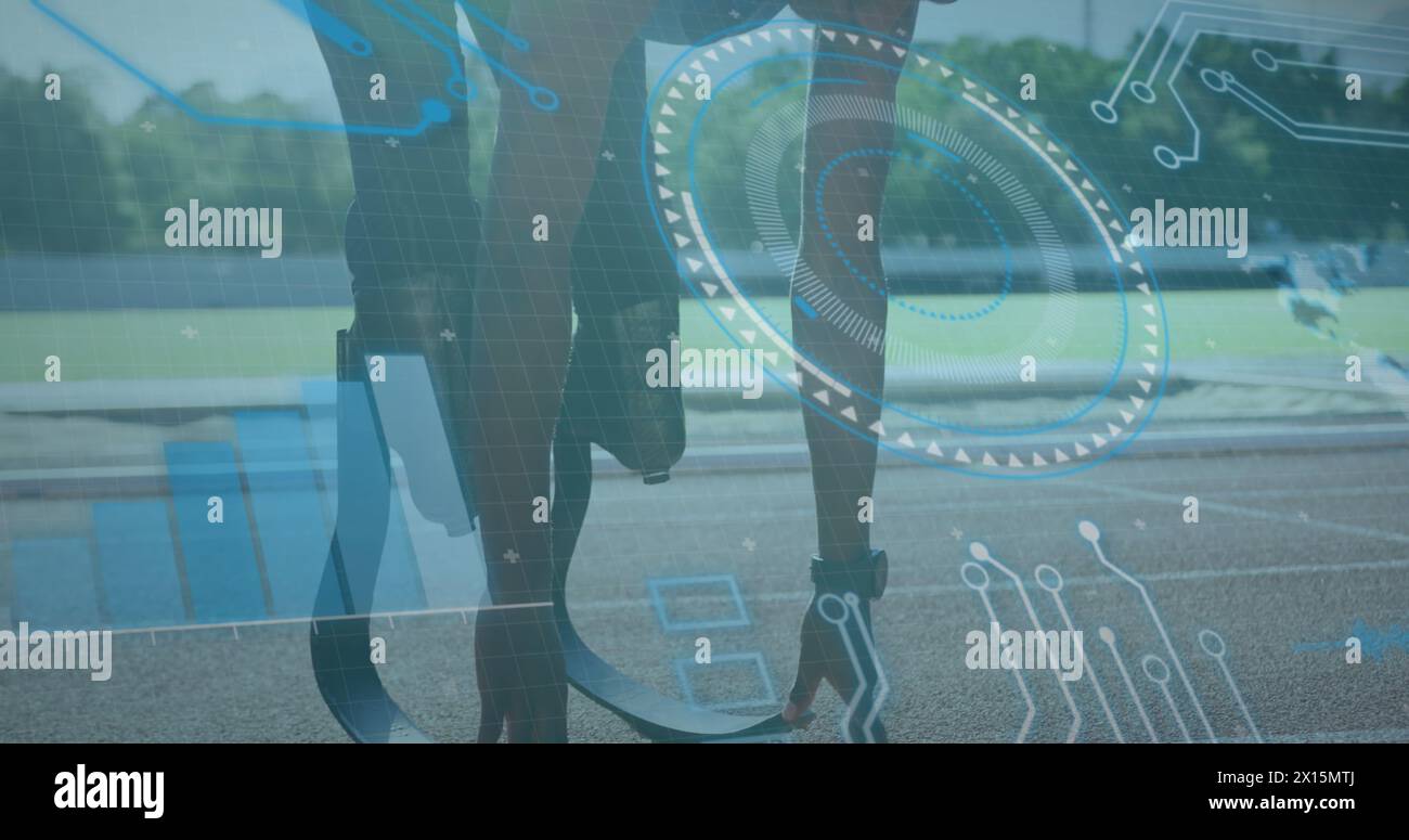 Image of data processing over disabled african american male runner ...