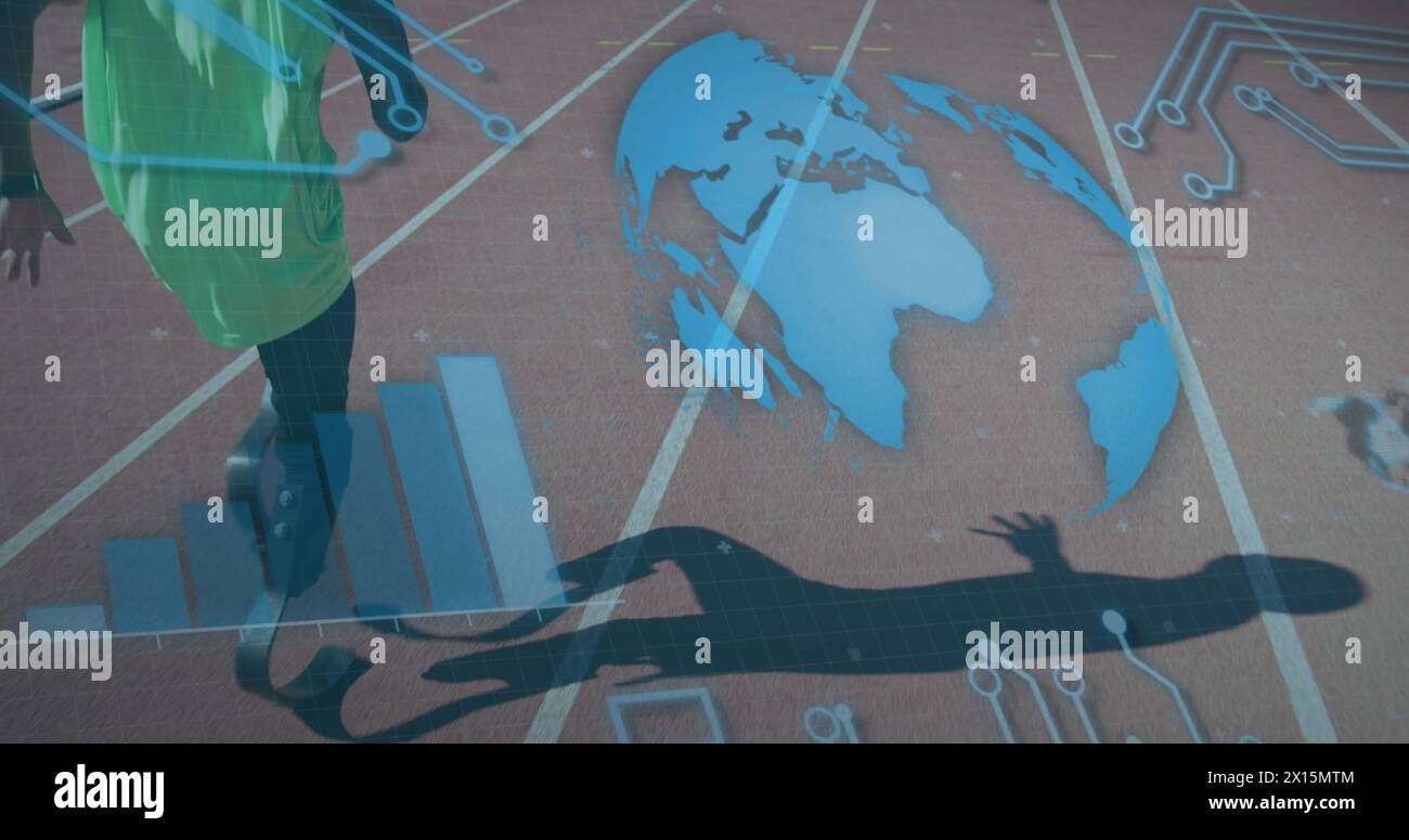 Image of data processing on digital screen over african america male ...