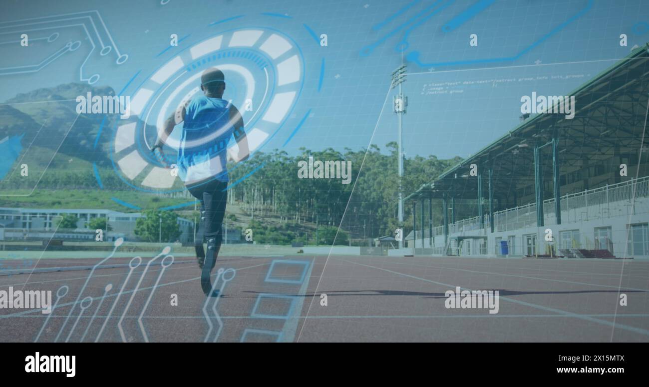 Image of data processing over disabled african american male runner ...