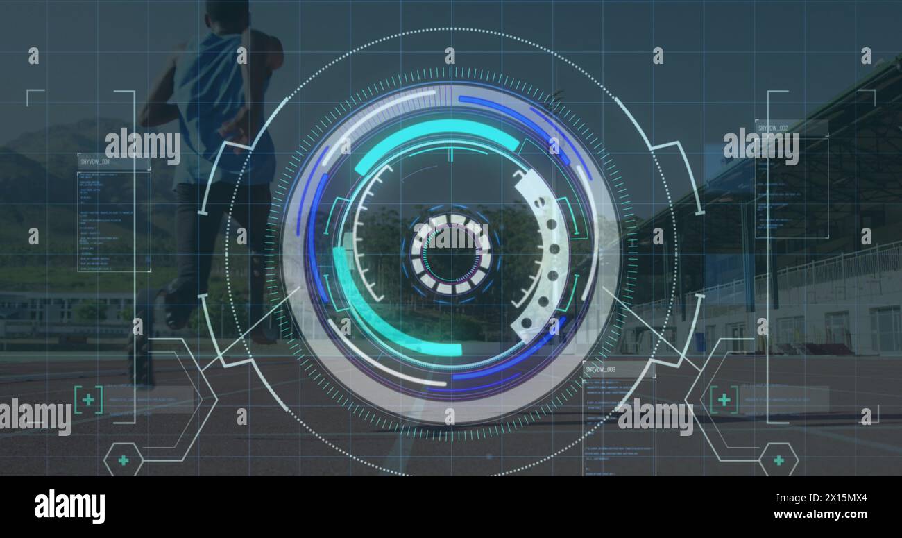 Image of data processing on digital screen over african american male ...
