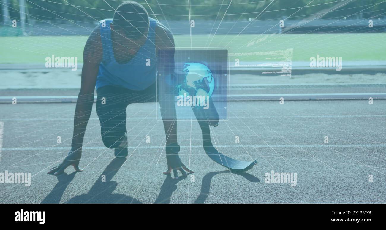 Image of data processing on digital screen over african america male ...