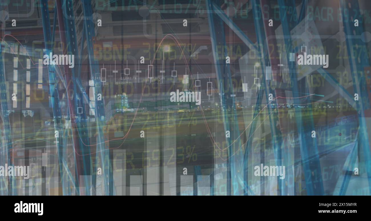 Image of data processing over cityscape and warehouse Stock Photo - Alamy