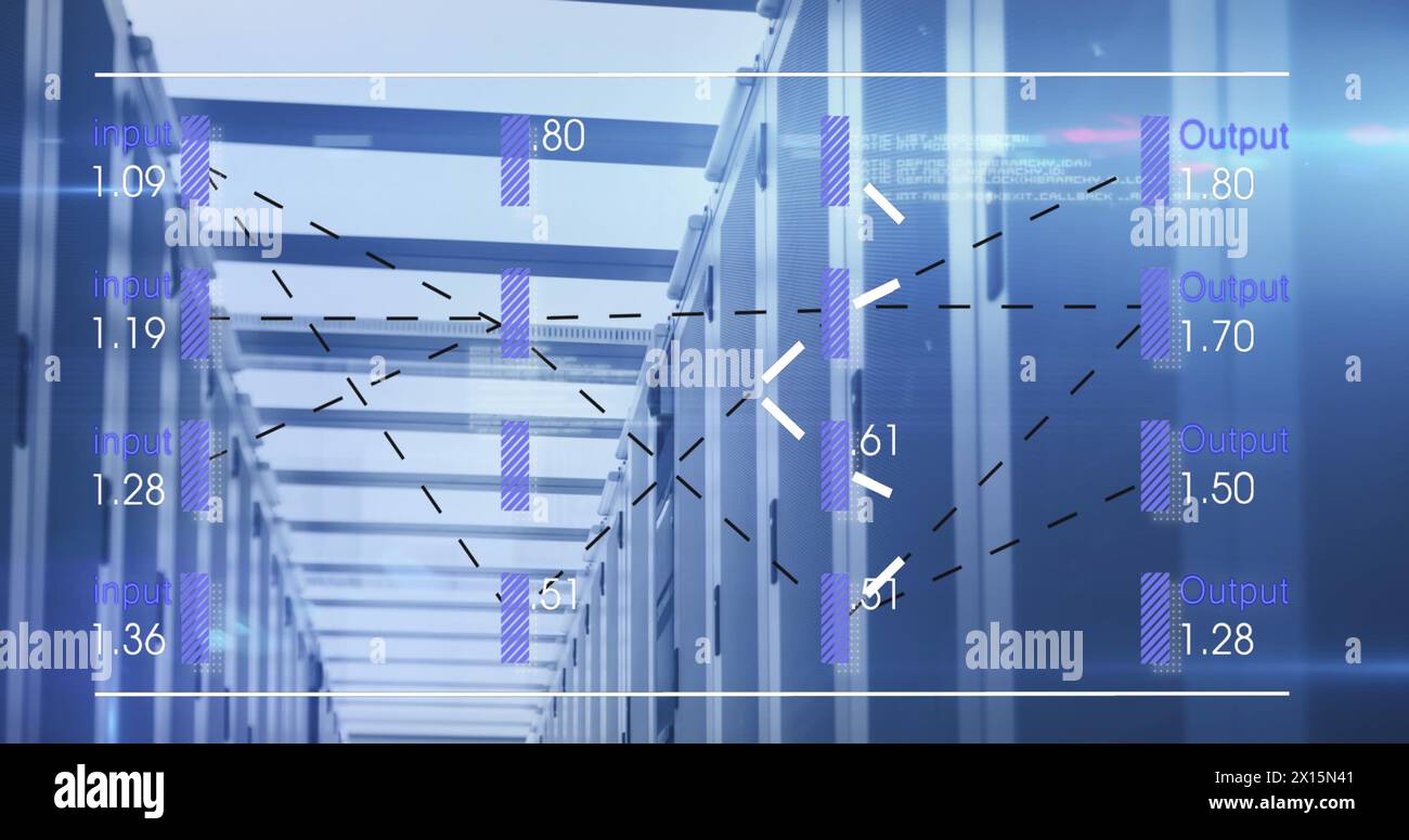 Image of numbers and data processing over computer servers Stock Photo - Alamy