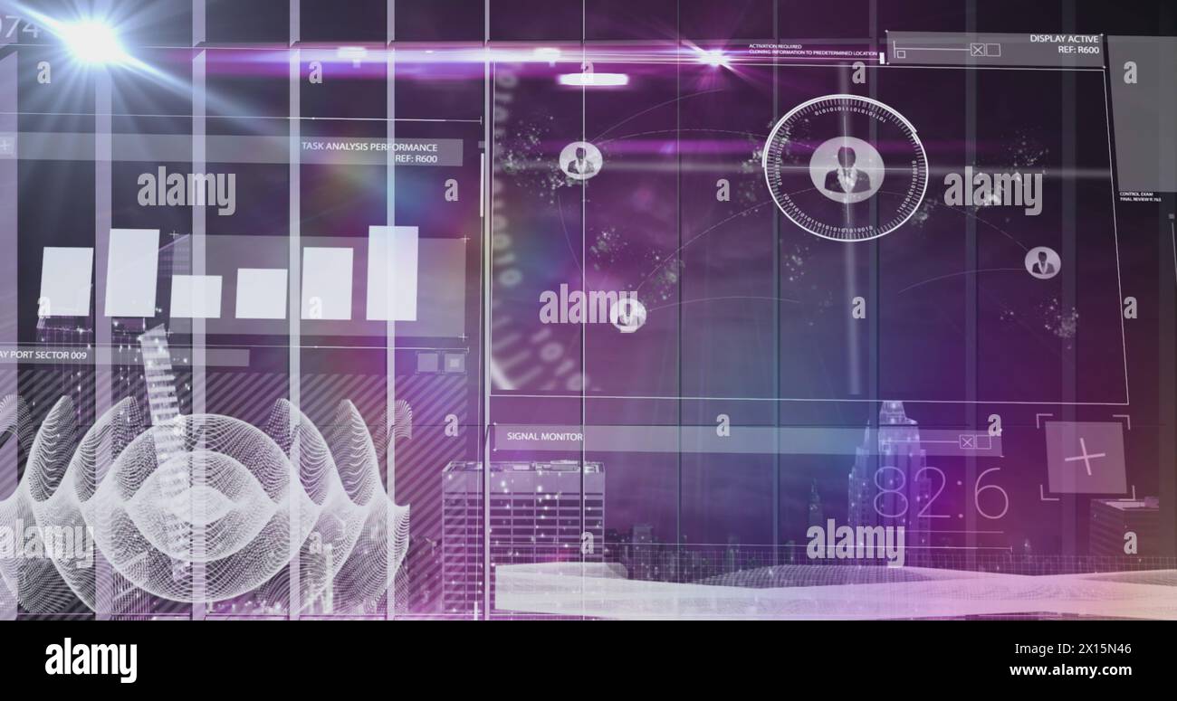 Animation digital screen data over hi-res stock photography and images ...