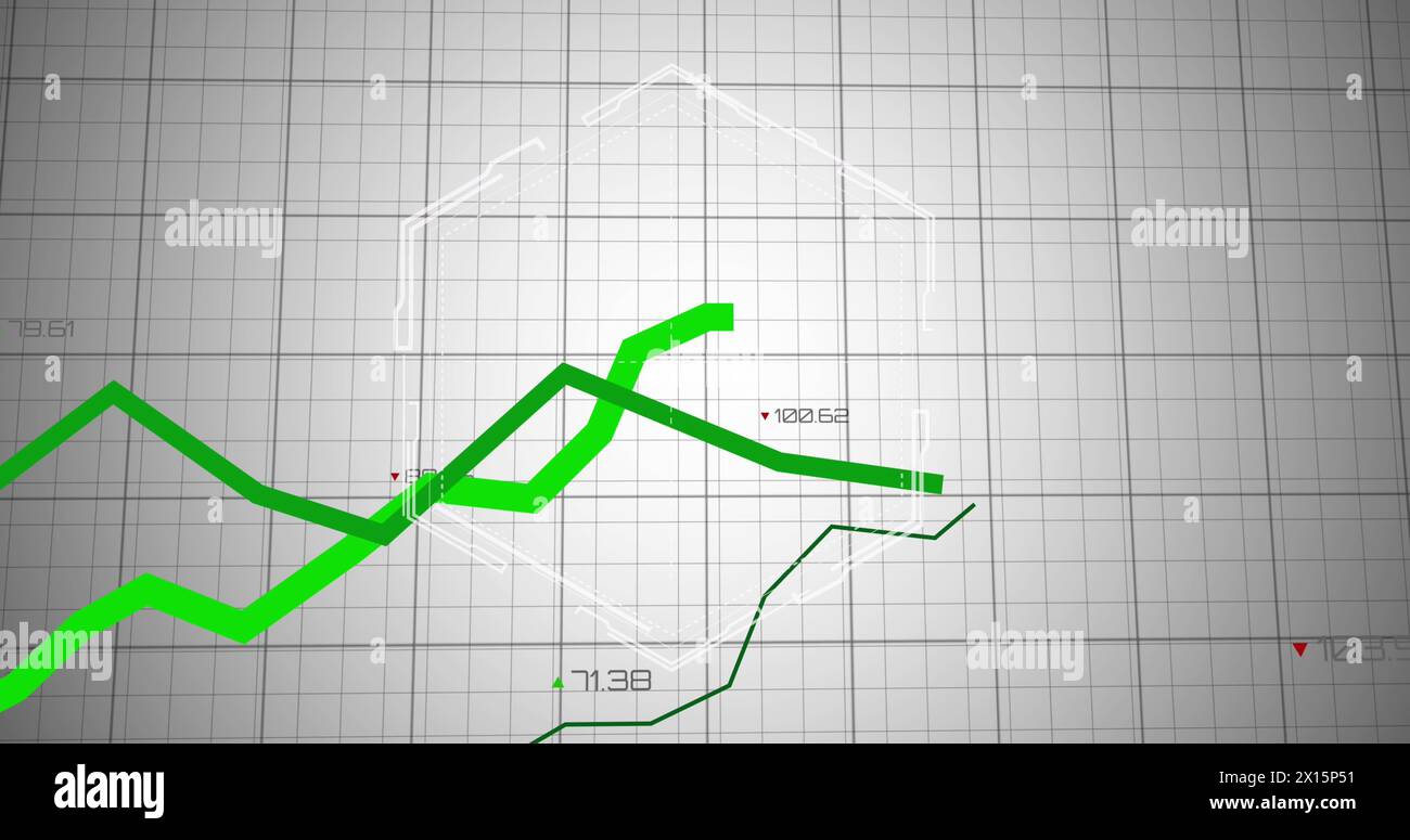 Image of statistical data processing over grid network against grey background Stock Photo - Alamy