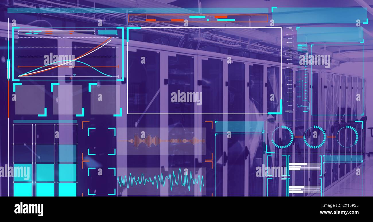 Image of data processing on screens over computer servers Stock Photo ...