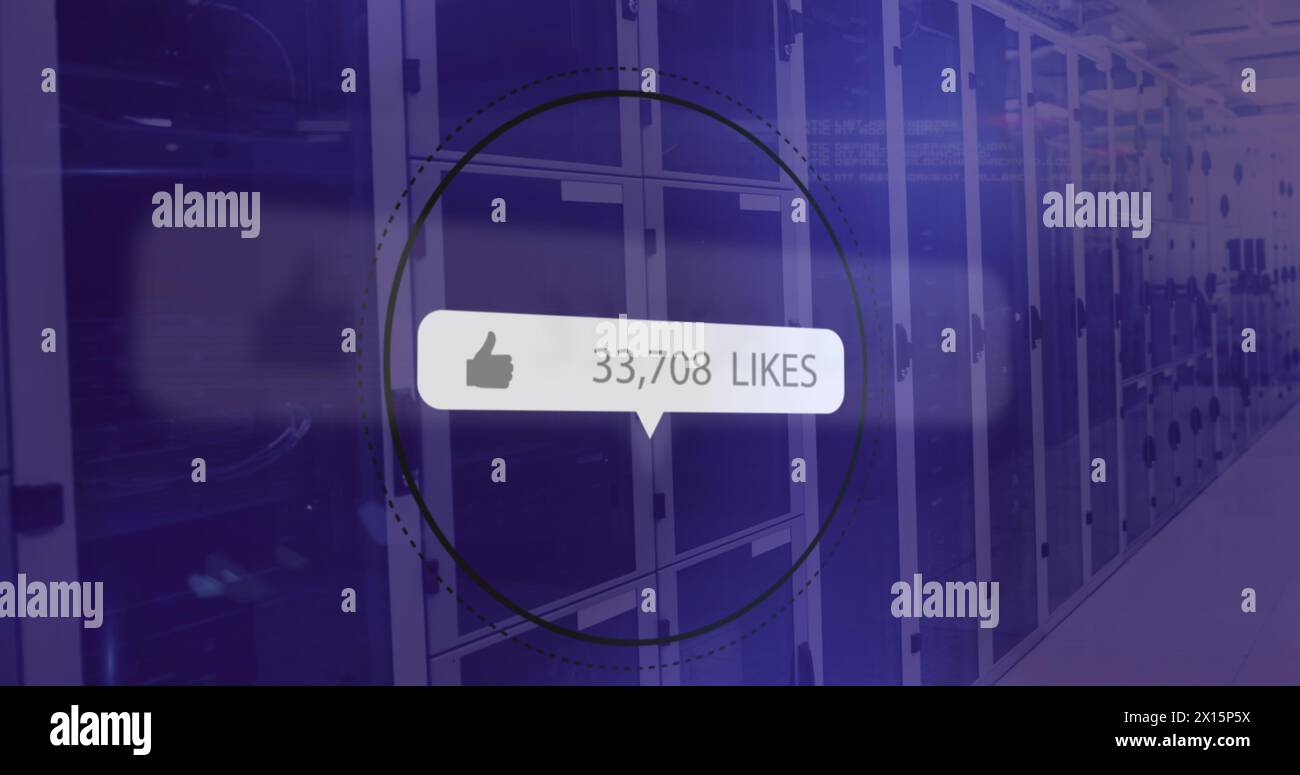 Image of social media likes notification and data processing over computer server room Stock ...