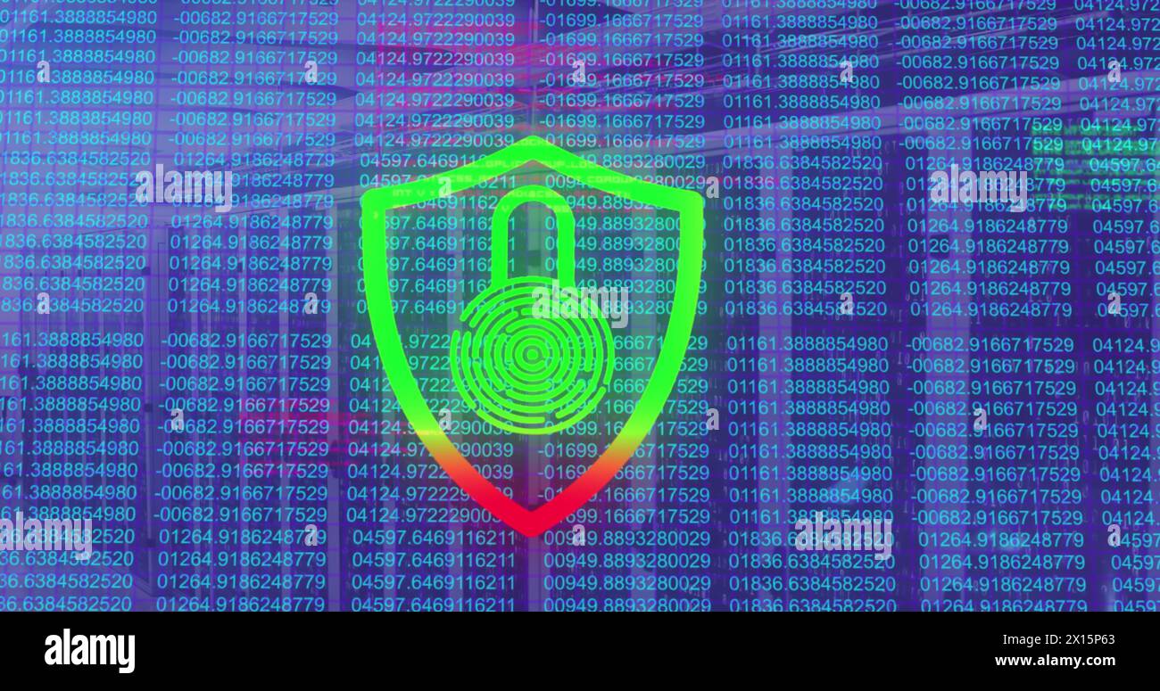 Image of data processing and biometric fingerprint padlock over computer servers Stock Photo - Alamy