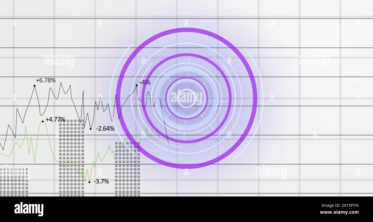 Image of round scanner over grid network against statistical data ... Image of round scanner over grid network against statistical data ...