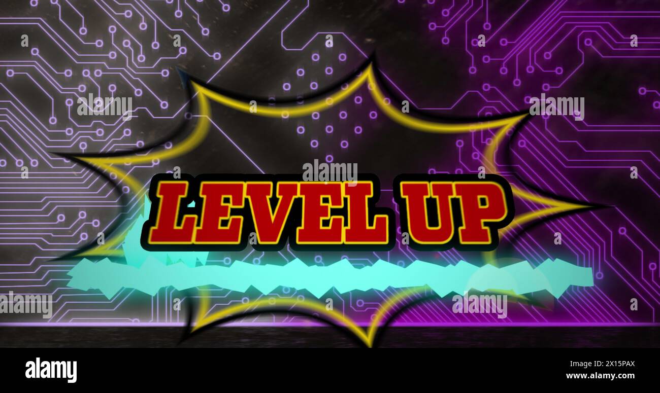 Image of level up text over computer matrix on dark background Stock ...