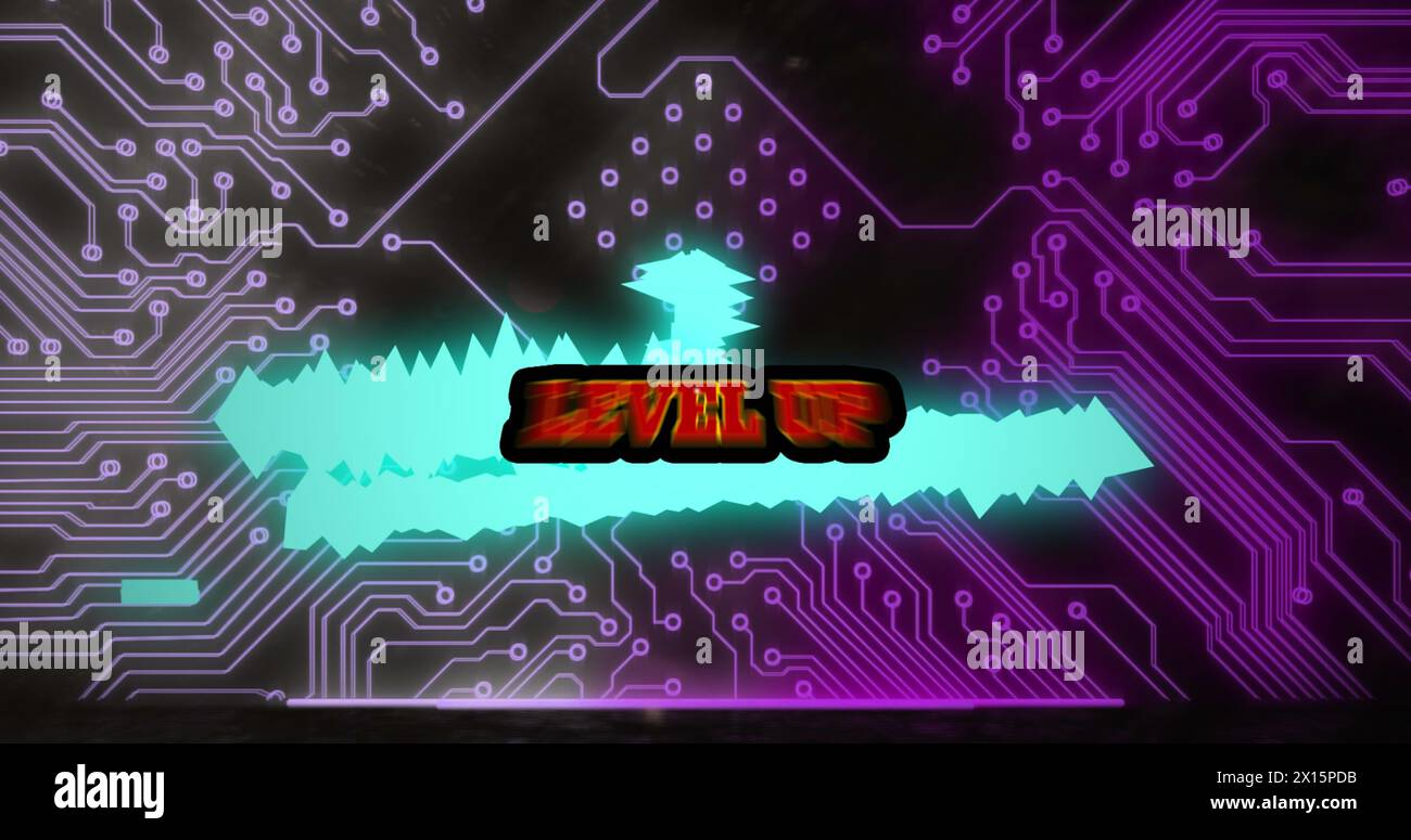 Image of level up text over computer matrix on dark background Stock ...