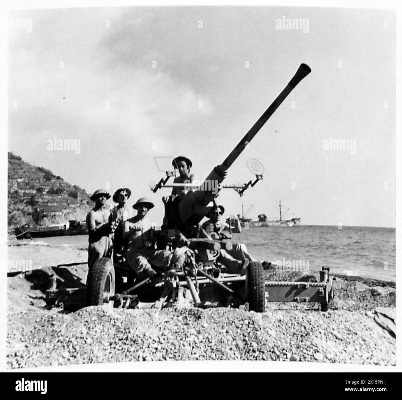 INVASION OF ITALY : FIFTH ARMY - Bofors gun-site on Maiori beaches ...