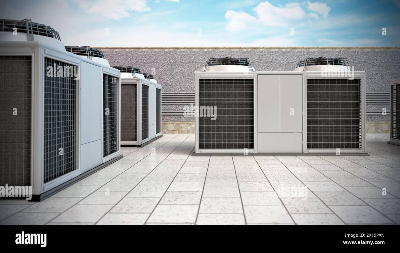 Industrial air conditioner unit isolated on white background. 3D ...