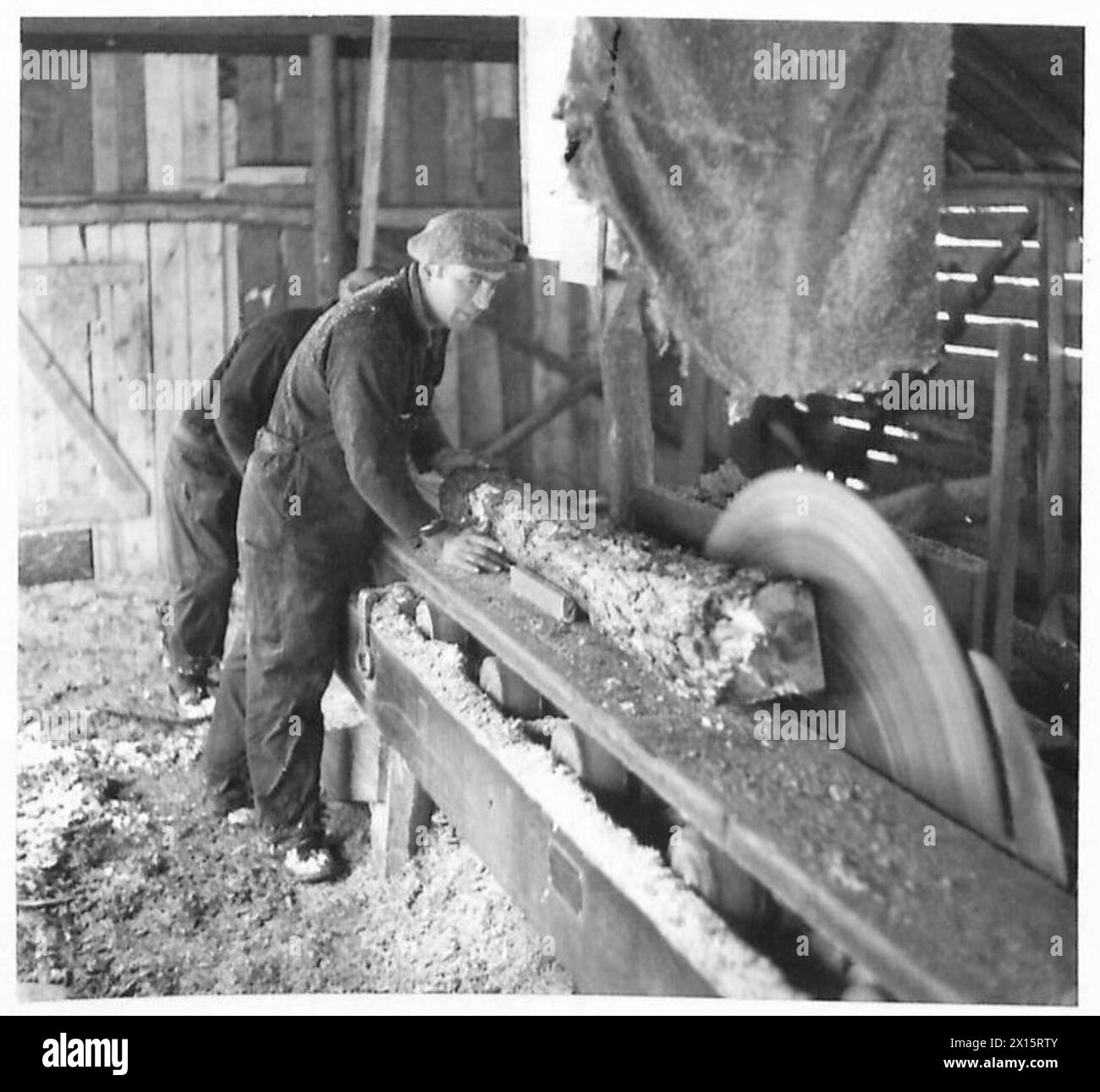 CANADIAN LOGGERS CAMP IN SCOTLAND - In the saw mill British Army Stock ...