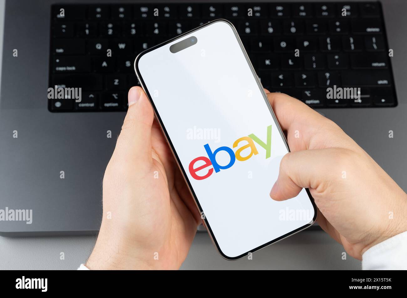 New York, USA - April 6, 2024: Popular Ebay mobile app on smartphone ...