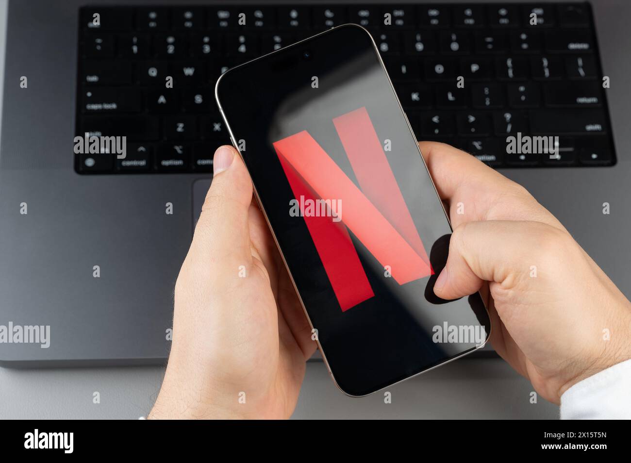 New York, USA - April 6, 2024: Popular Netflix mobile app on smartphone ...