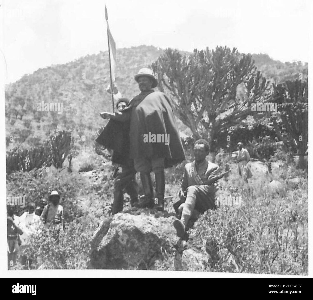 Ras Seyoum, Abyssinian Chief, addresses his forces atop a rock before ...