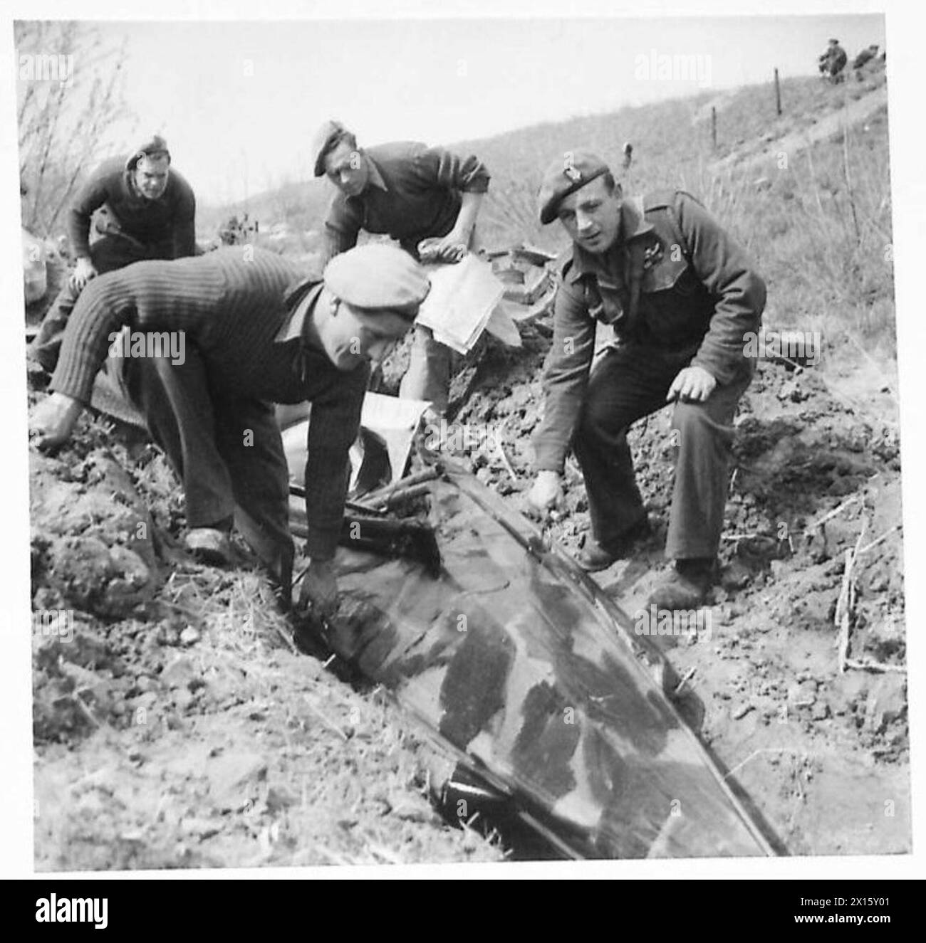Canoes of the Eighth Army Commando Brigade placed back in their pits ...