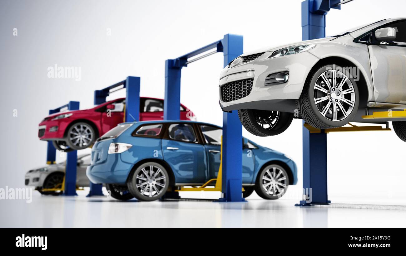 Car lifts isolated on white background. 3D illustration Stock Photo - Alamy