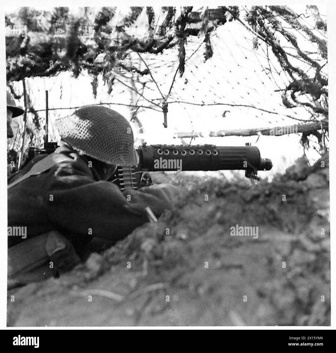 A Vickers machine gun post is positioned near the Sangro River, with ...