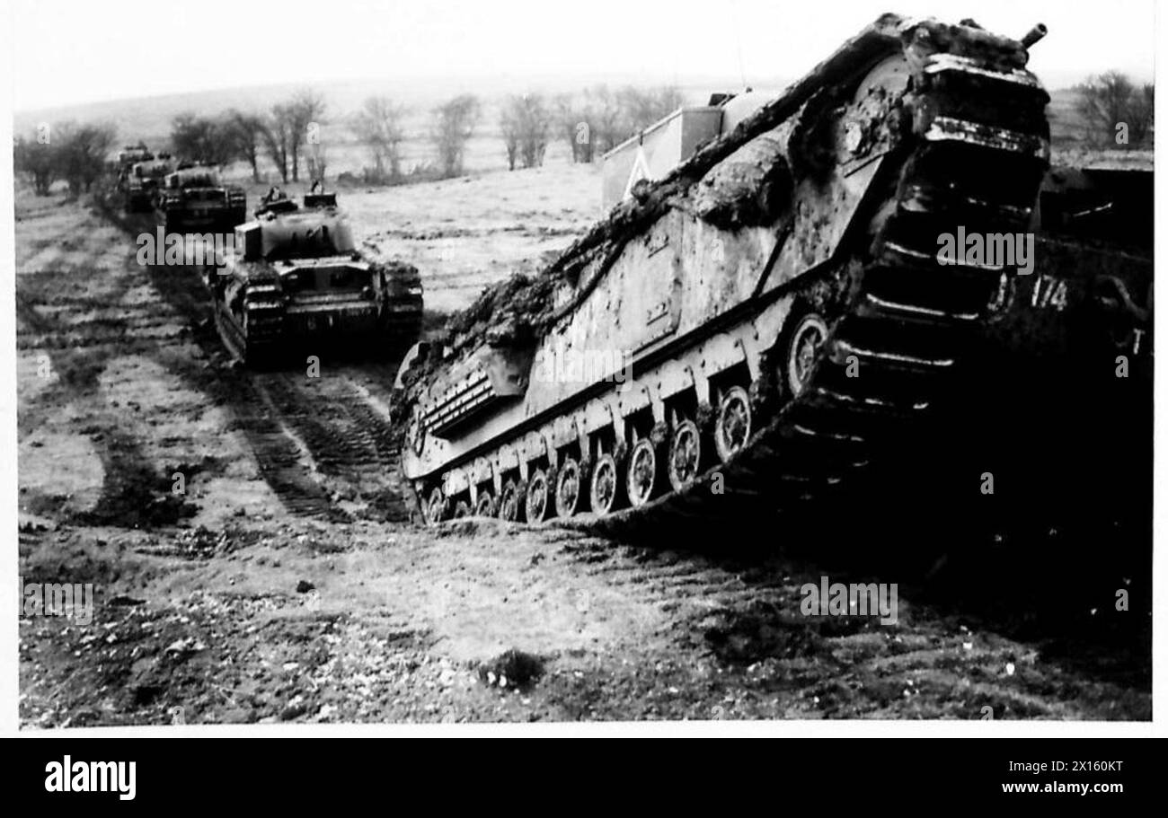 "CHURCHILL"TANKS TAKE PART IN EXERCISE - A line of "Churchill" tanks ...