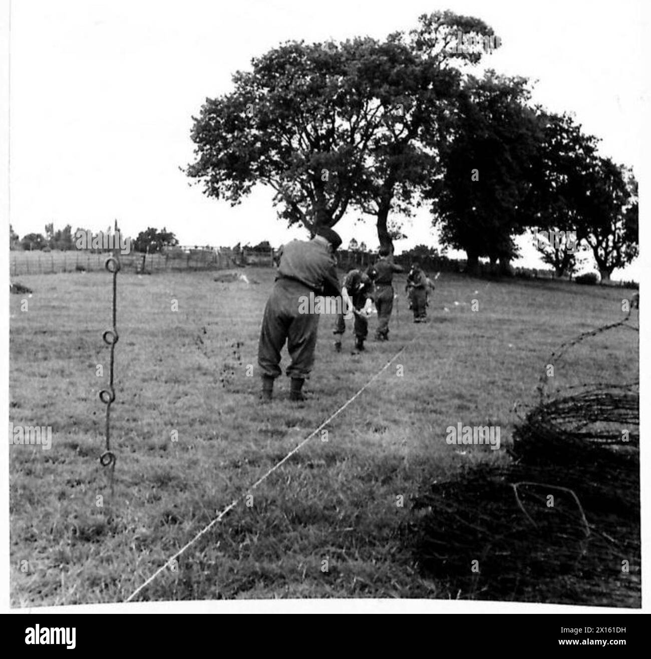 R.A.F. LAYING TRIPLE CONCERTINA DANNERT WIRING - The pickets are first ...