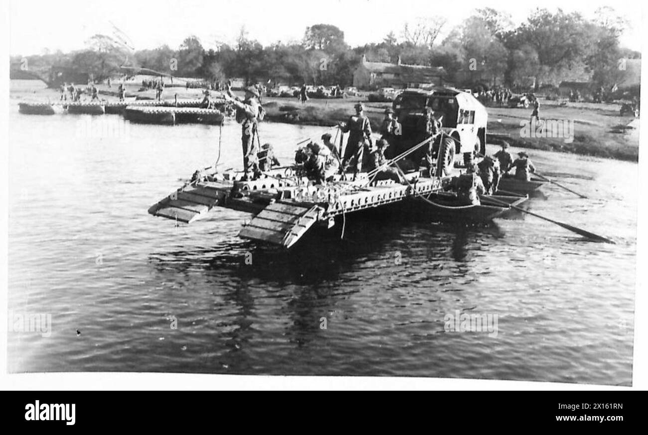 R.E. DEMONSTRATION - Lorry being conveyed across river by shore loading ...