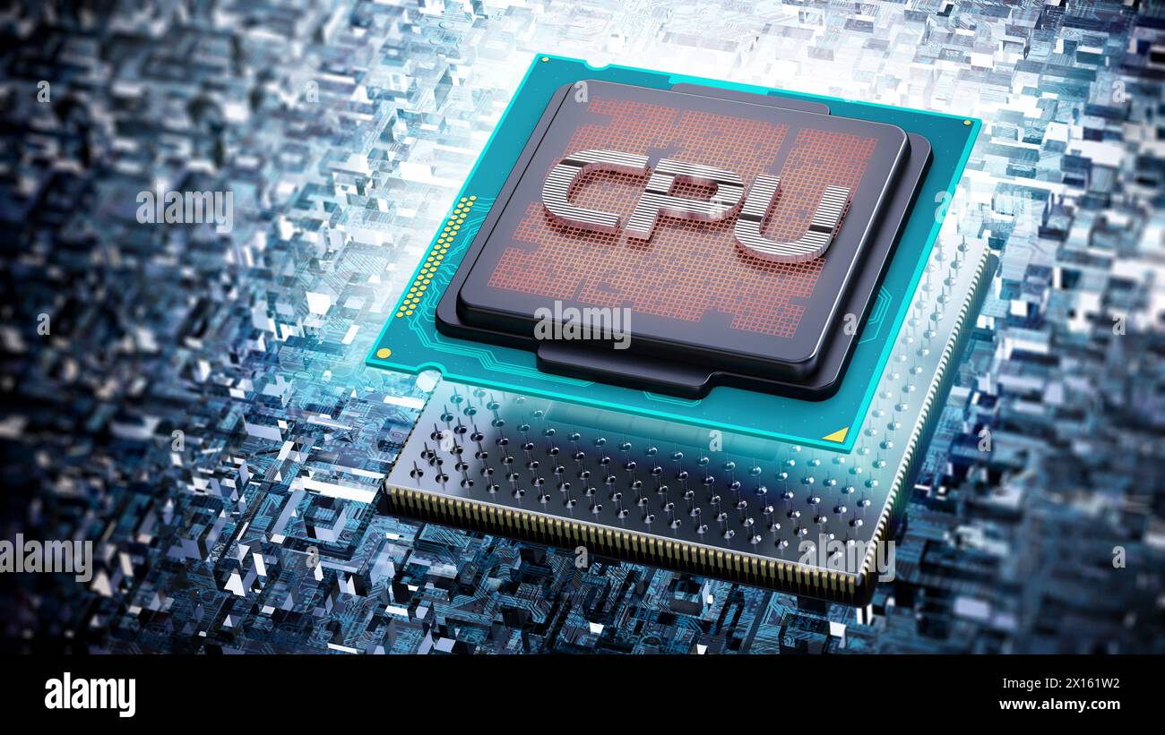 Generic CPU on the mainboard. 3D illustration Stock Photo - Alamy