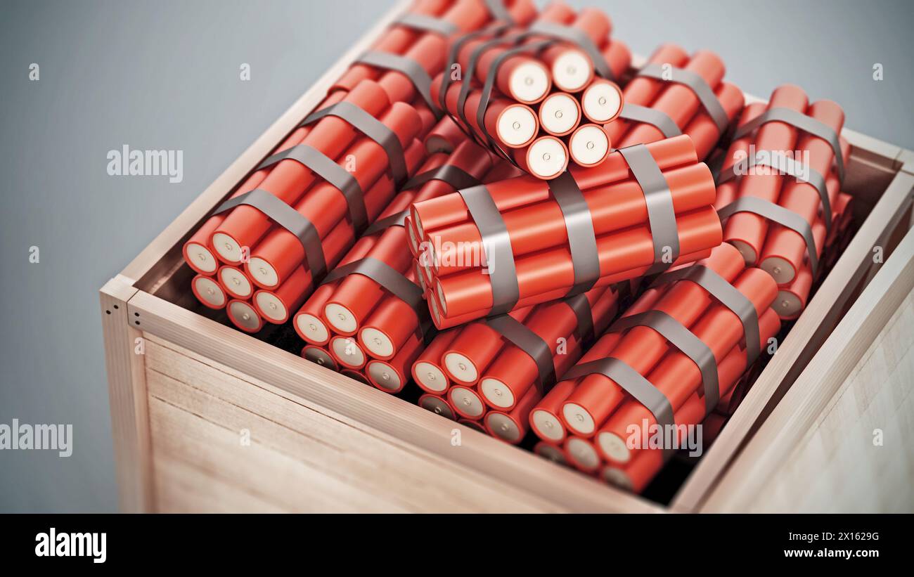 Wooden crate full of dynamites. 3D illustration Stock Photo - Alamy