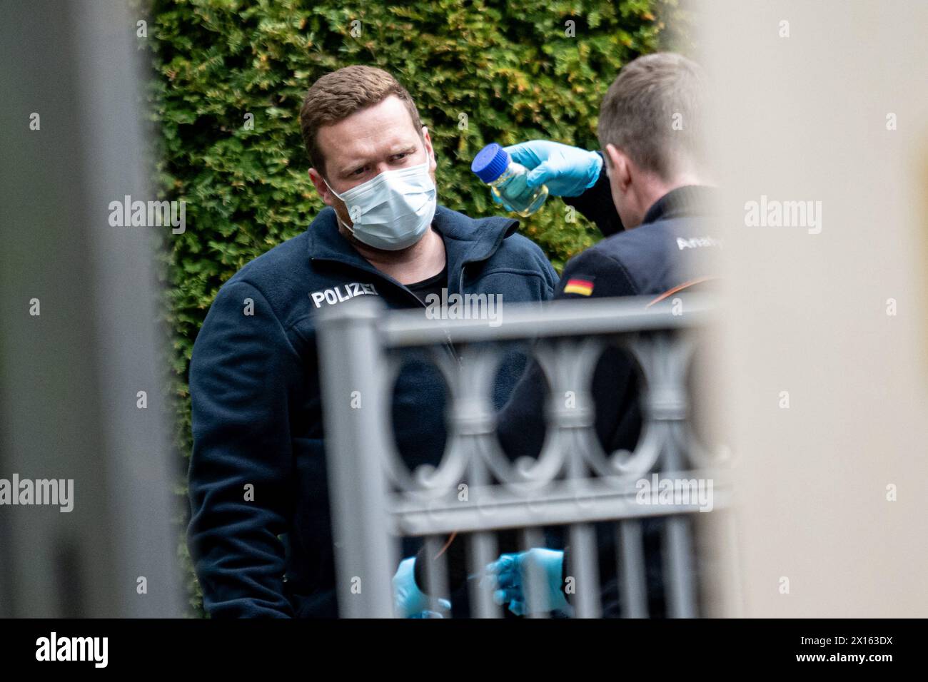 15 April 2024, Berlin: Berlin police officers search for evidence on ...