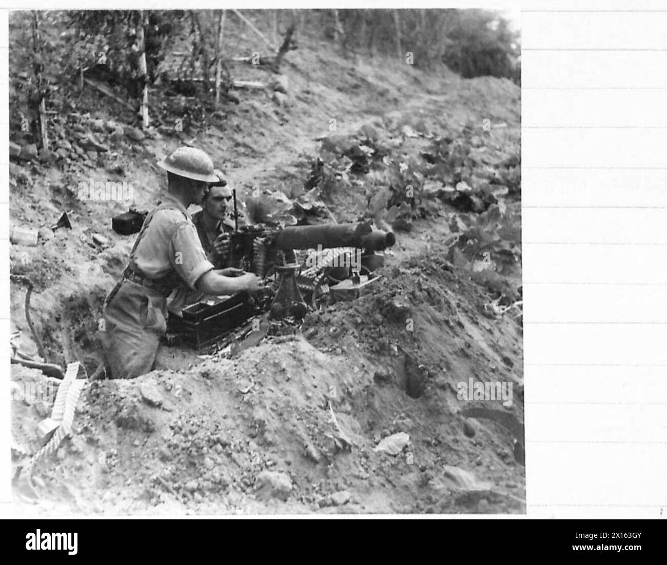 A Vickers machine gun operated by the 6th Battalion, Cheshire Regiment ...