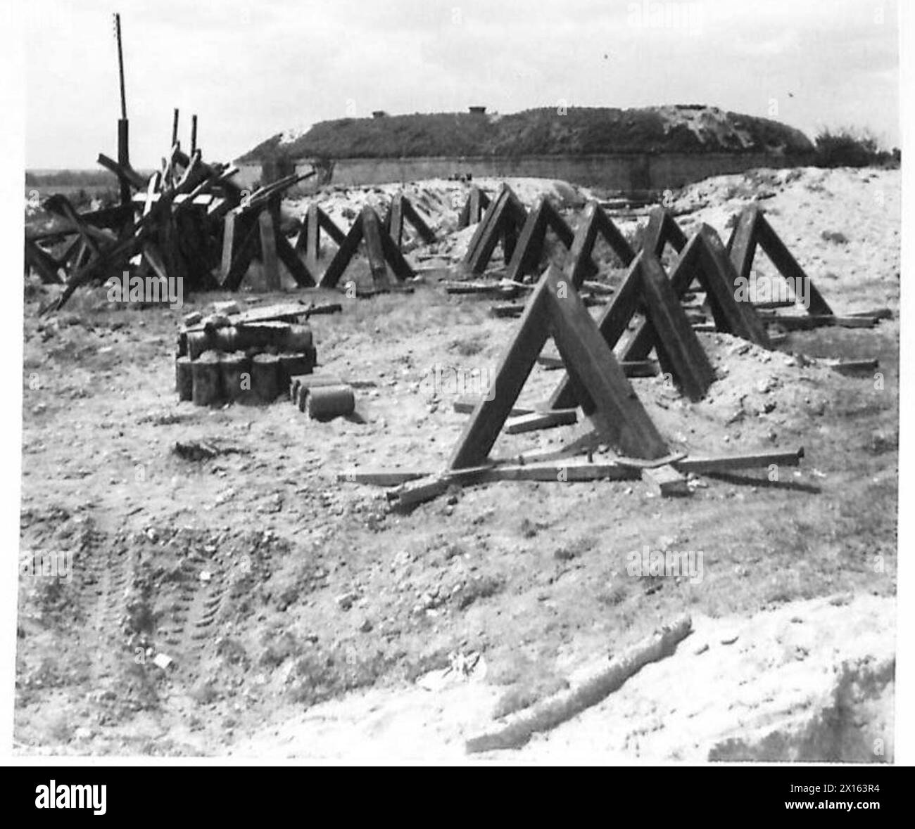 German tank obstacles, part of Hitler's West Wall defenses, stretched ...