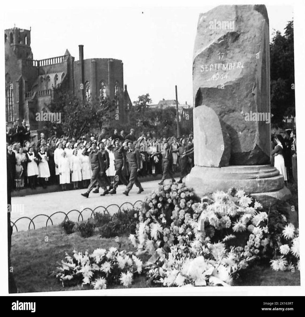 UNVEILING ARNHEM MEMORIAL - 1st Airborne Division march past memorial ...