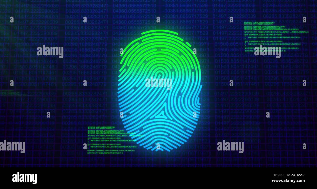 Image of fingerprint over data processing Stock Photo - Alamy