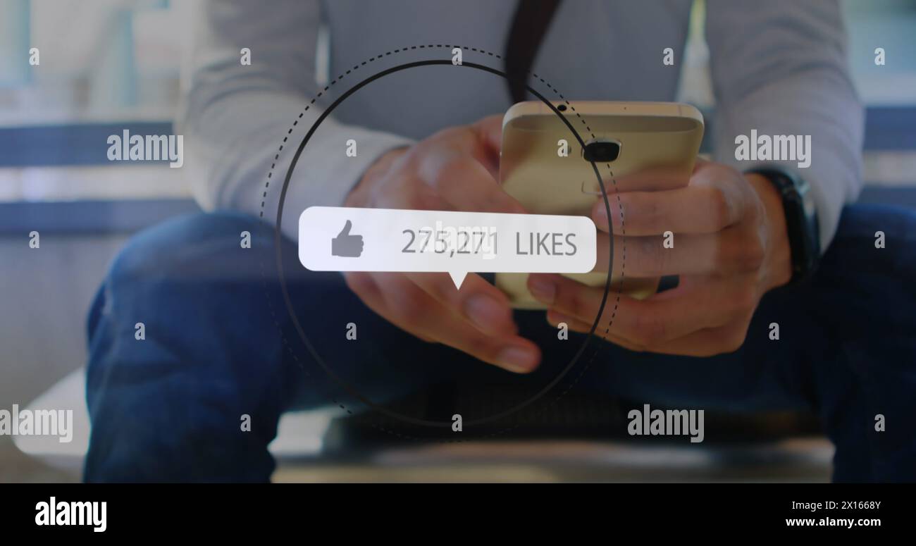 Image of likes icon with increasing numbers over midsection of ...