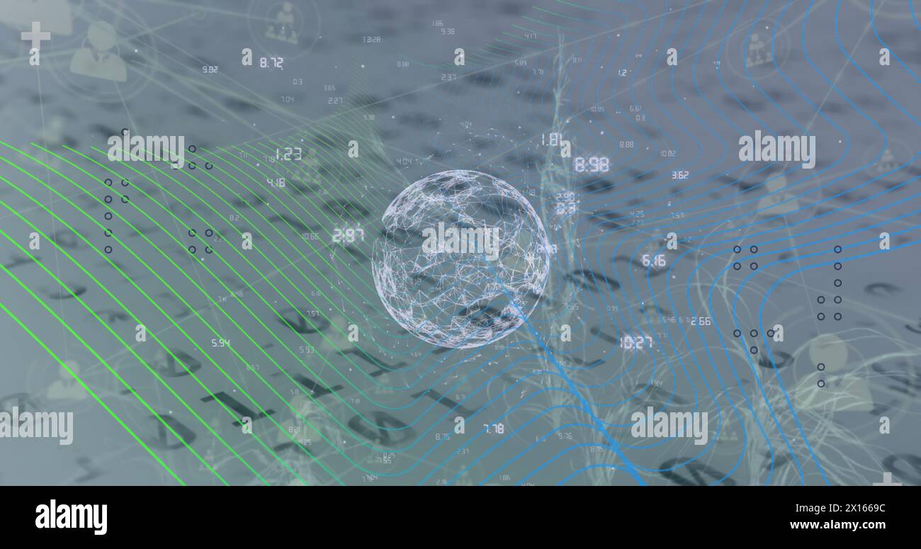 Image of globe, binary coding with networks of connections Stock Photo - Alamy