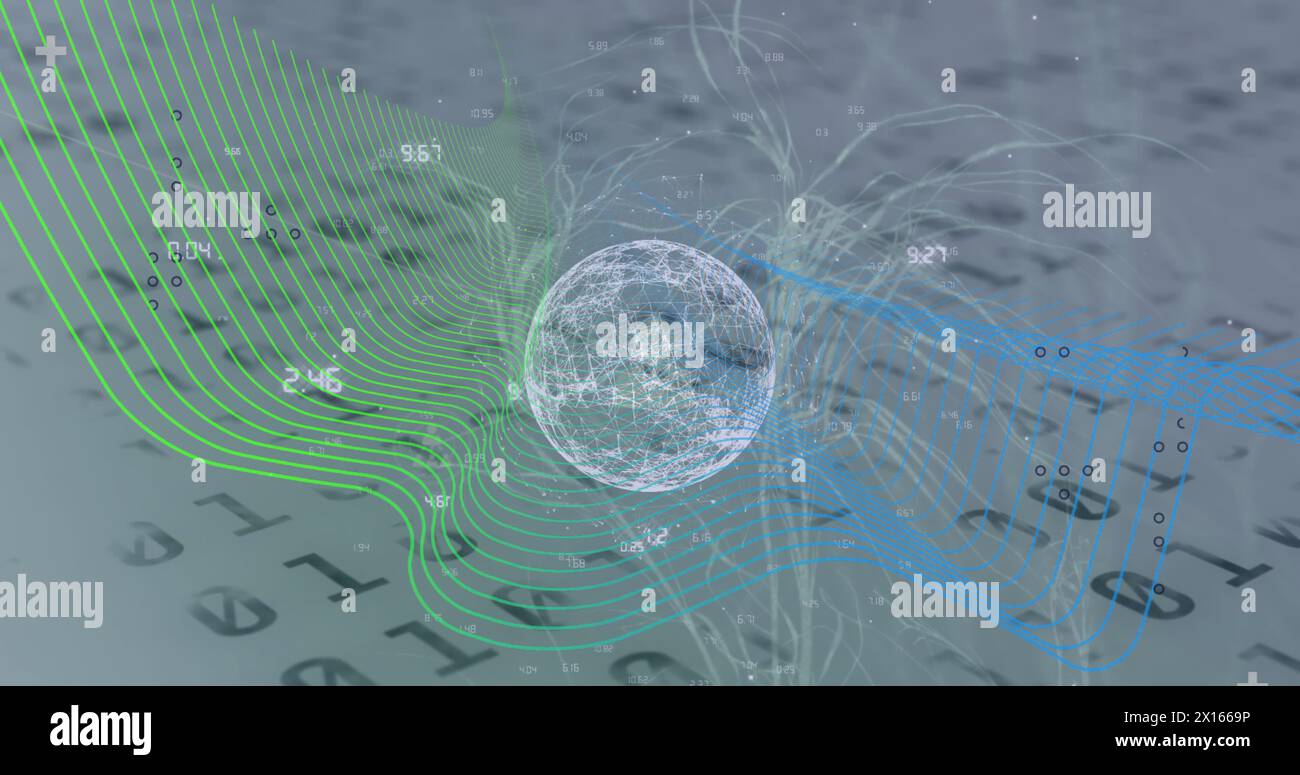 Image of globe, binary coding with networks of connections Stock Photo - Alamy