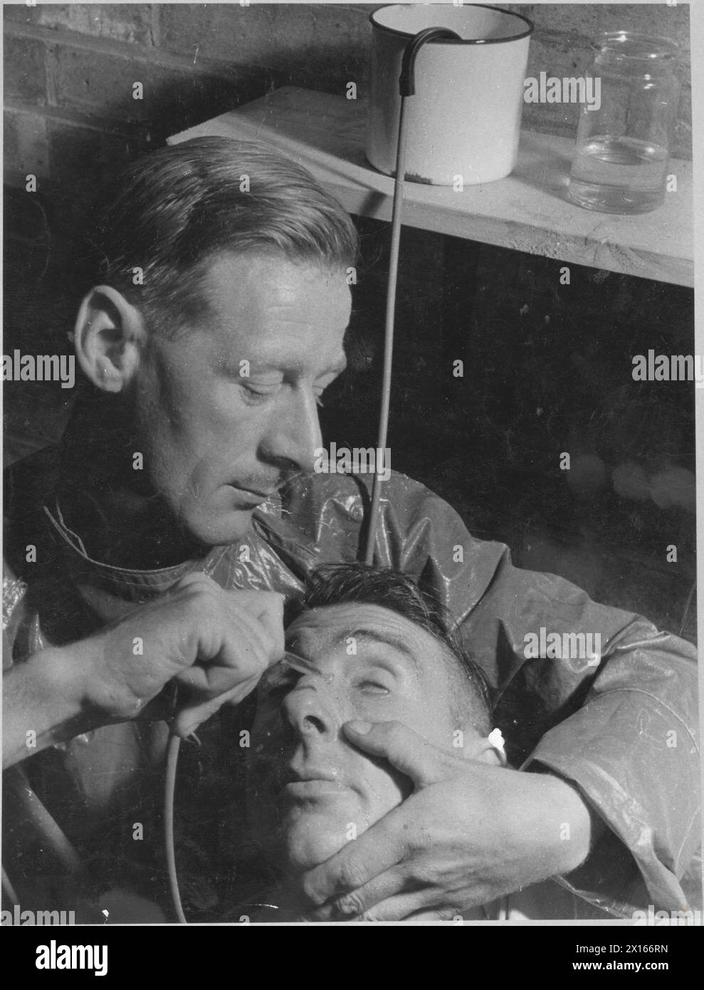Photograph showing a Civil Defence worker at the Gas Cleansing Centre ...