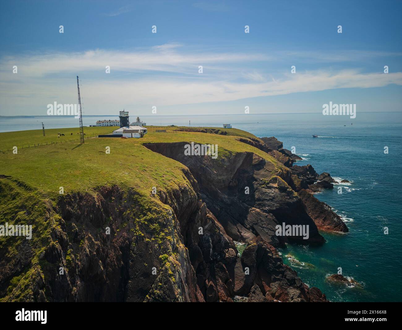 Aerial view of St Anne's head lighthouse, Dale, Pembrokeshire, UK Stock ...