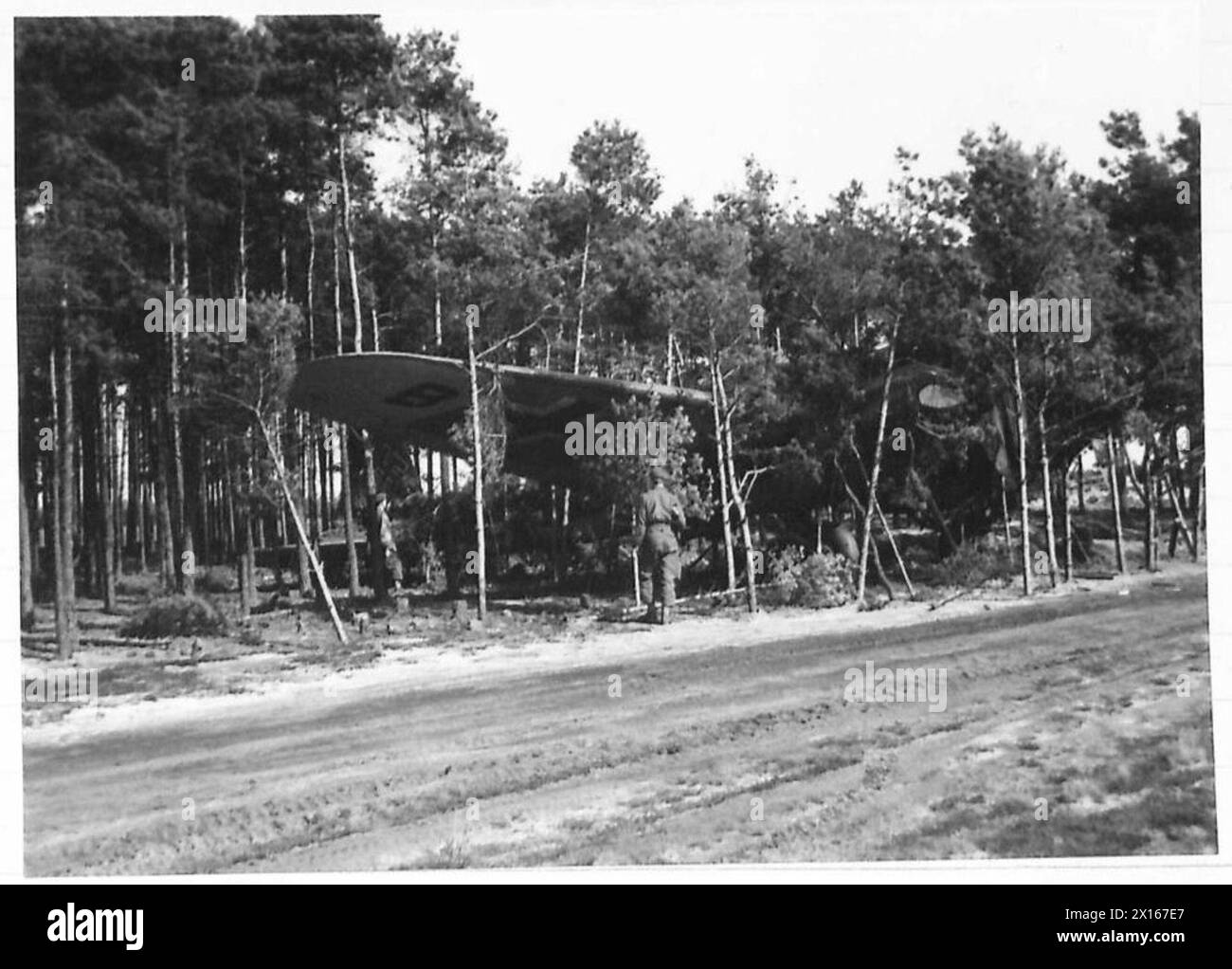 Two German Luftwaffe aircraft are hidden under trees, photographed ...