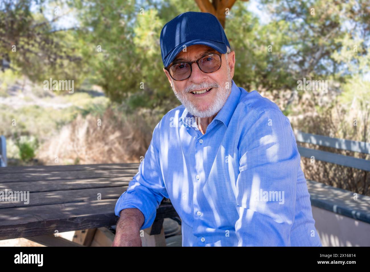 Portrait of healthy happy smile senior elderly caucasian old man in the ...