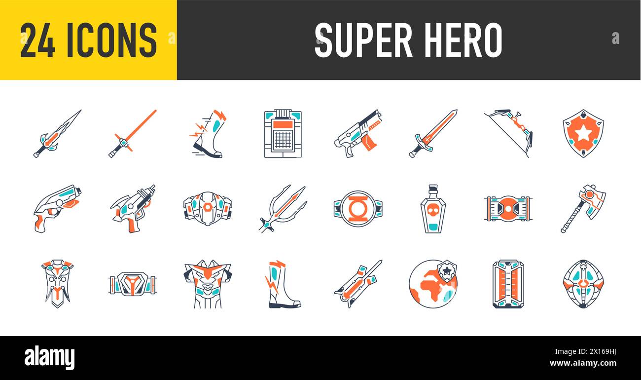 Super Hero icon set in thin style. Contains such icons as Water gun ...
