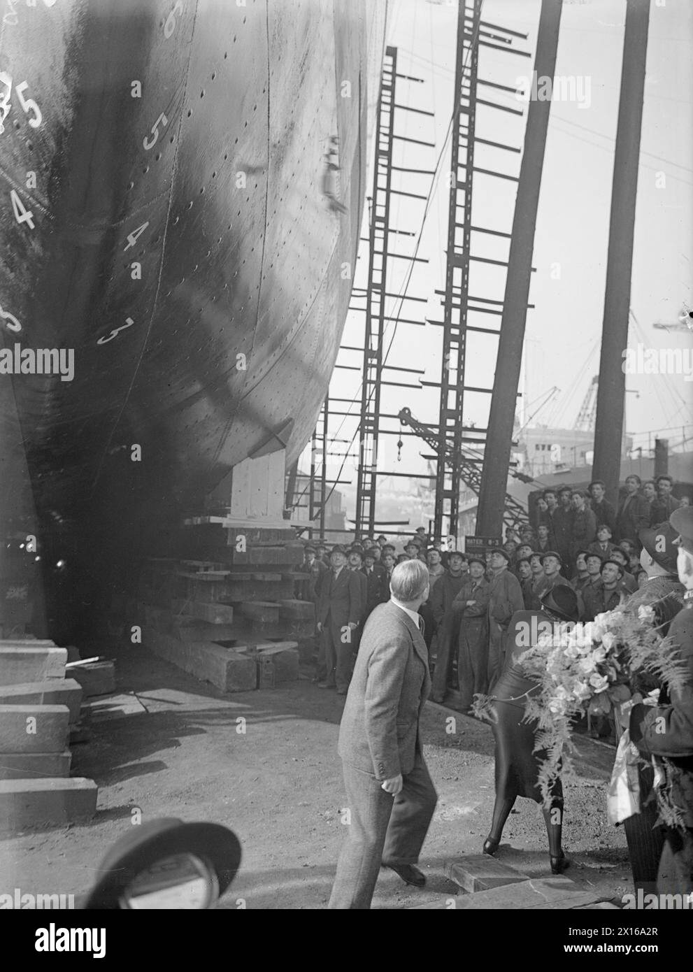 WREN OFFICER LAUNCHES FLEET OILER. 13 APRIL 1945, HEBBURN, NEAR ...