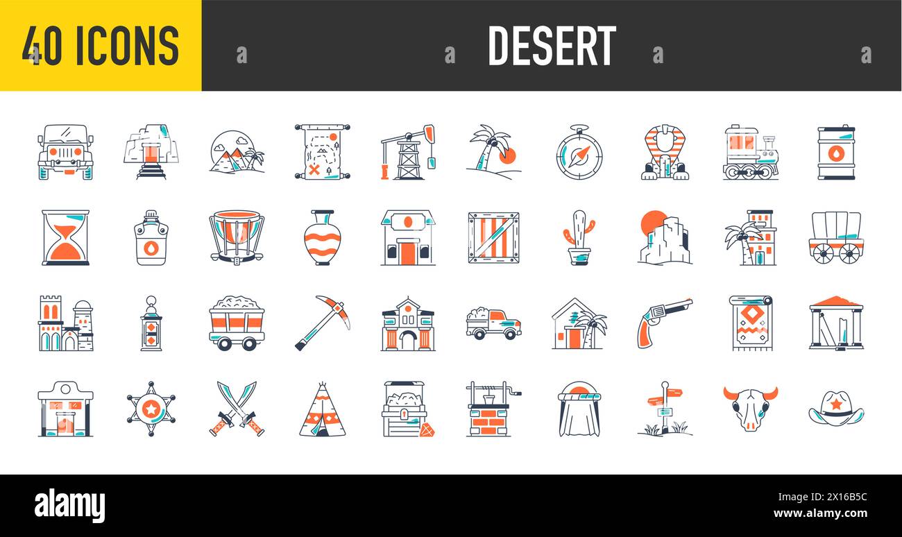 Desert vector icons. design concept, flat style art icons on white ...