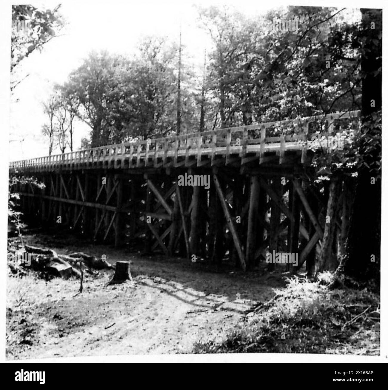 A heavy improvised timber bridge at White Myre Camp, Forres, built by ...