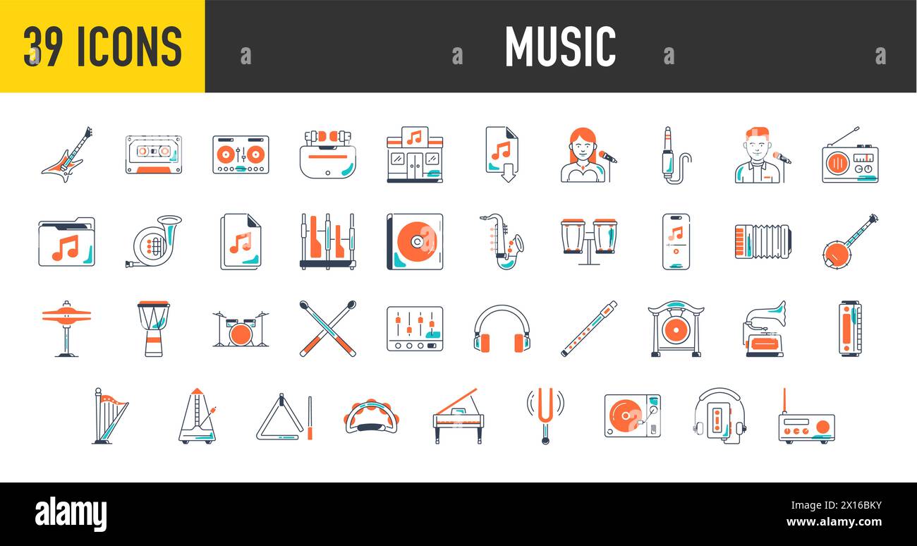 illustration of music instrument in flat vector style icons Stock ...