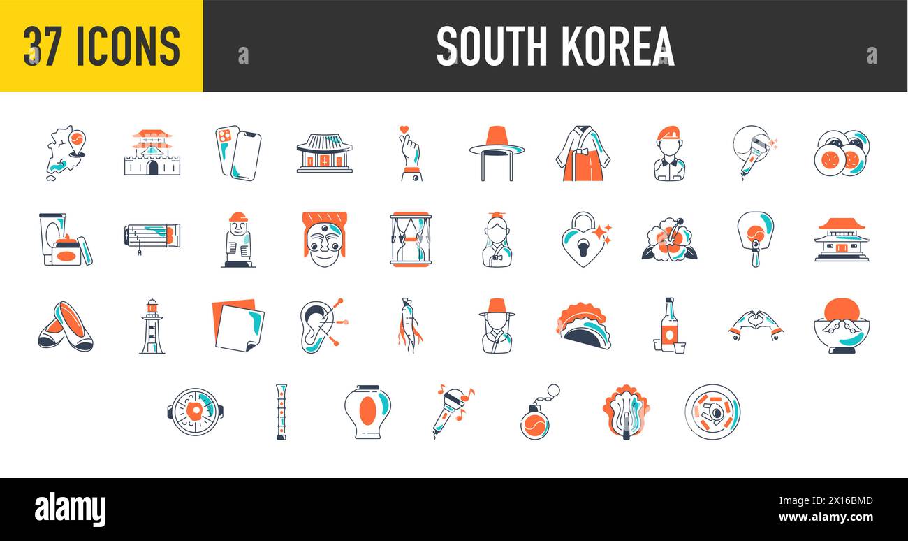 Set of south korea icons. Art style icons bundle. vector illustration ...